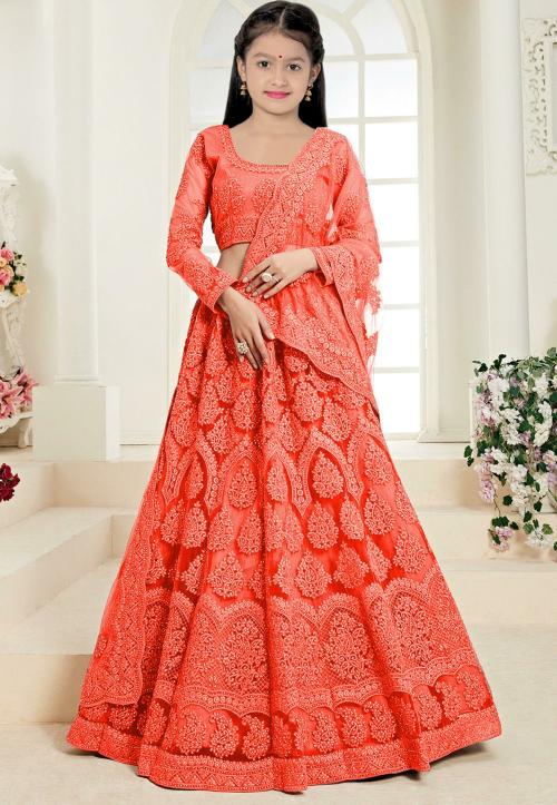 Buy Piludi Girls Maroon Embroidered Art Silk Lehenga & Choli | Girls ...