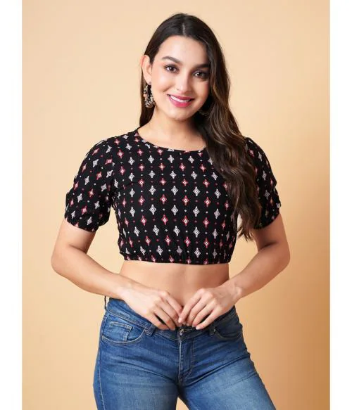 Buy Daevish Women Geometric Print Viscose Rayon Puff Sleeves Crop Top ...