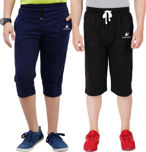 Buy Diwazzo Men Black, Dark Blue Solid Pure Cotton Pack Of 2 Three ...