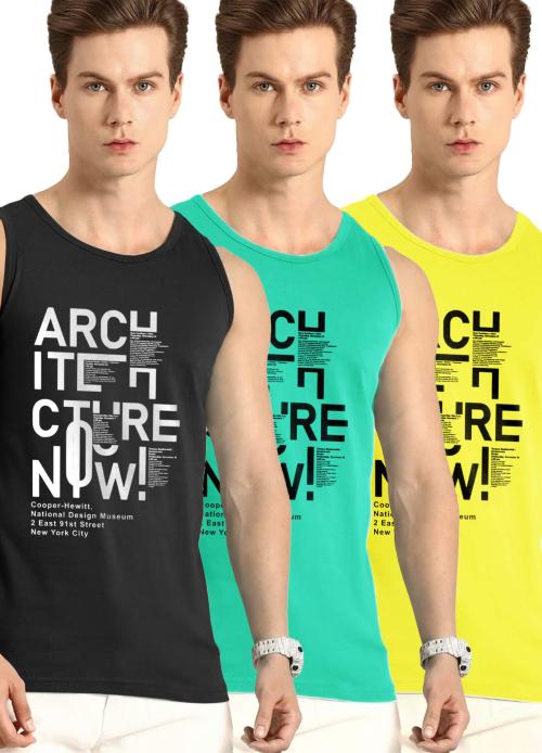 Buy Pack of 3 Ausk Black , Light Green & Yellow Men Vest Online at Best ...