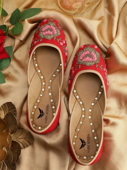 Buy Aady Austin Women Slip On Red Handcrafted Floral Embroidery vegan ...