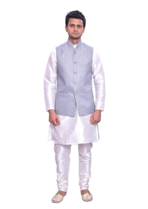 Buy HFP Men's Cream Matching Kurta Churidar With Designer Gray Joot ...