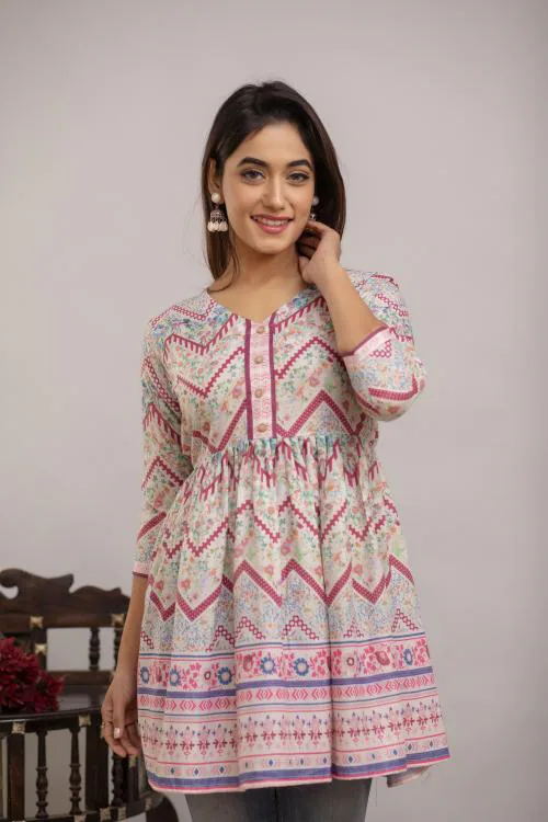 Buy RATNAVALI Cotton Printed Short Kurta TC026-04-XXL Online at Best ...