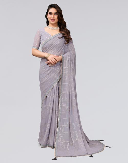 Buy Siril Georgette Grey Color Saree with Blouse piece Online at Best ...