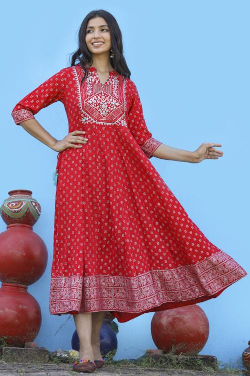 Buy HOUSE OF KAD Women Printed Ghera Red Kurta Online at Best Prices in ...