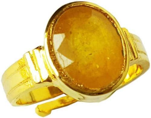 Buy Chopra Gems & Jewellery Gold Plated Brass Yellow Sapphire Pukhraj Gemstone Ring (Men, Women ...
