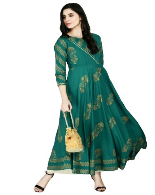 Buy MAFE Women's Rayon Gown For Festival And Functions Wear (Green) - X ...