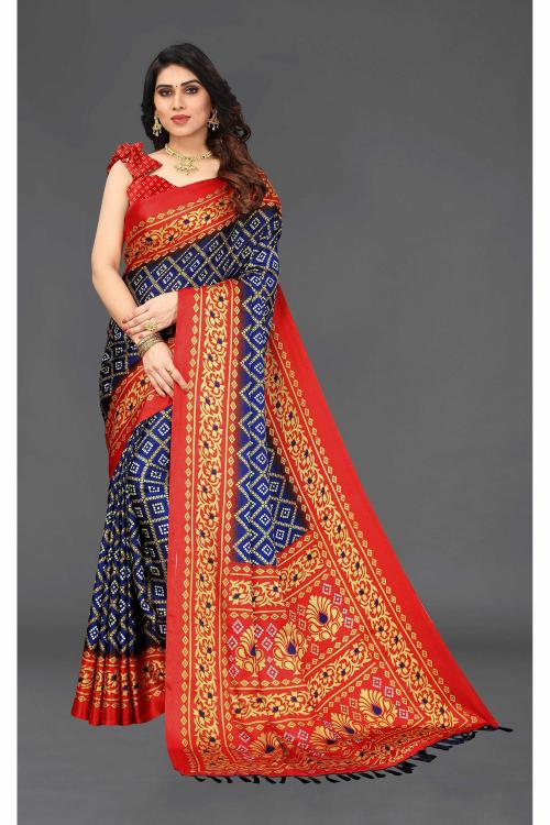 Buy SAREYA VEELA Bandhani Women Yellow and Red Geometric Silk Blend Sarees Online at Best Prices ...