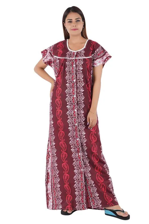 Buy NACNO Women's Pure Cotton Front Open Sleepwear Nighty/Nightgown ...