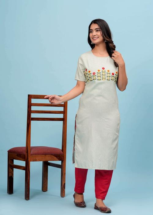 Buy Dizon Women's Heavy Flower EmbroideRED Kurti Pant Set Online at ...