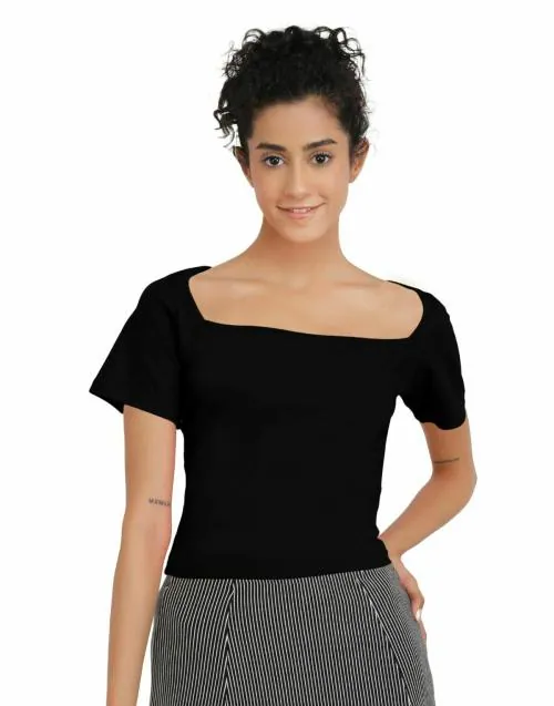 Buy AD2CART VA4115 Women TV Square Neck Cap Sleeve Stylish Crop Top for ...