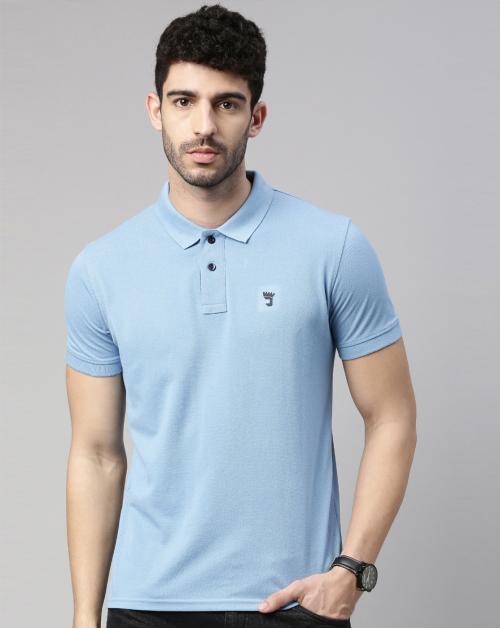 Buy Joven Men's Light Blue Solid 100% Cotton Polo T-shirt Online at ...