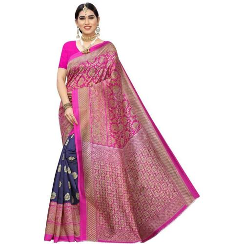 Buy Marabout Navy Blue And Pink Colour Mysore Silk Saree Online at Best ...