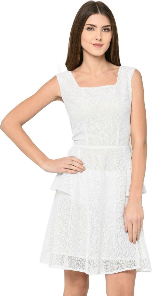 Buy Lilyn Women White Printed Cotton Blend A-Line Dress (L) Online at ...