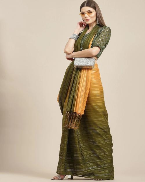 Buy KAVINDI Embroidered, Woven Bollywood Silk Blend Saree (Green ...
