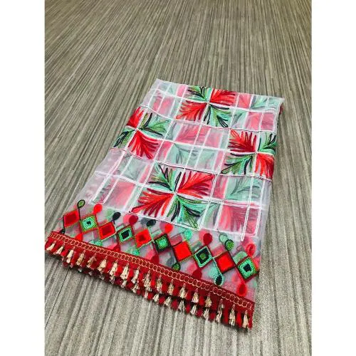 Buy Miss Lady Fashion Women's Heavy White Colour Net Embroidered Fancy phulkari work Dupatta for ...