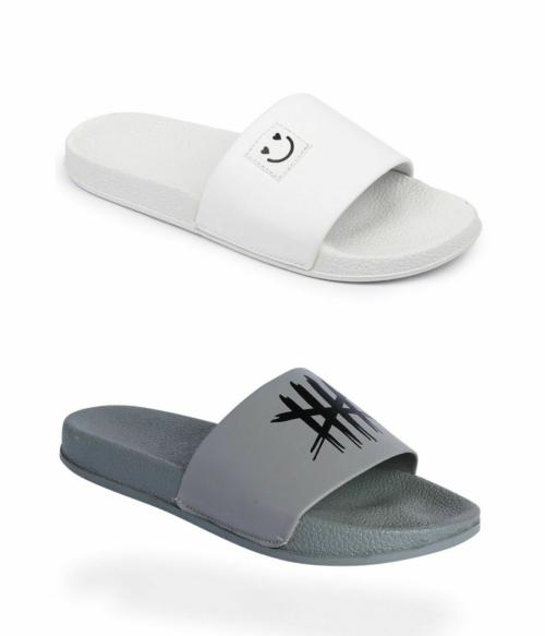 Buy CLOSHO White & Grey Slides for Men Online at Best Prices in India ...