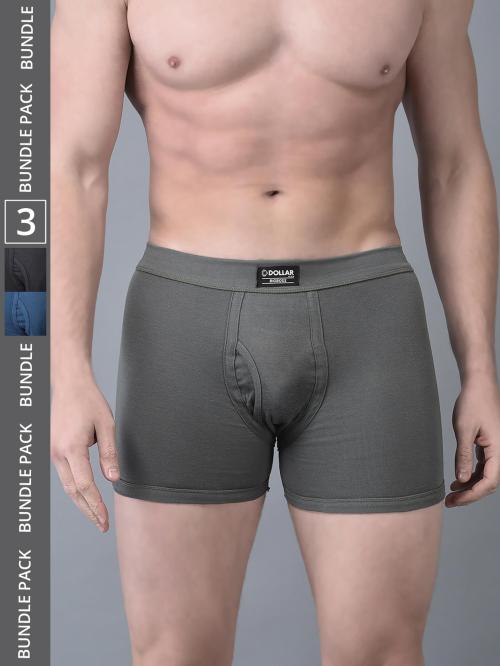 Buy Dollar Bigboss Men's Assorted Pack of 3 Solid 100% Cotton Trunk With Spandex Integrated ...