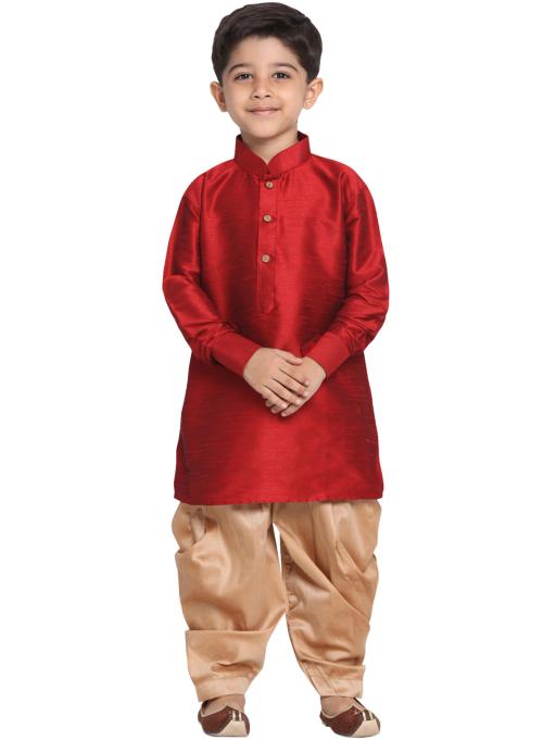 Buy Vastramay Boys' Maroon and Rose Gold Silk Blend Kurta and Dhoti Set Online at Best Prices in ...