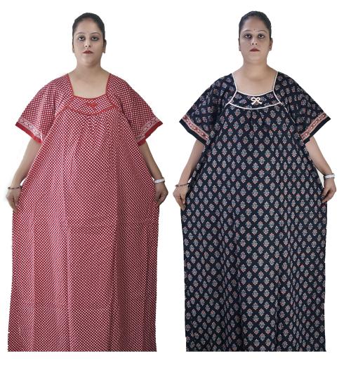 Buy BINDASS FEMALE COLLECTION Women's Printed Cotton Nighty Plus Size Jumbo Combo (Pack of 2 ...