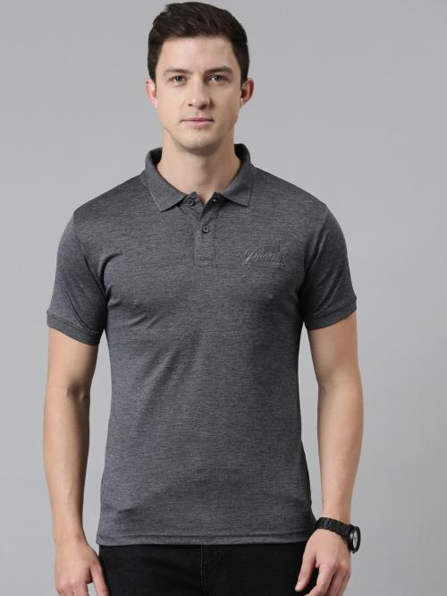 Buy Recast Men Charcoal Solid Polyester Polo Neck T-shirt M Online at Best Prices in India ...