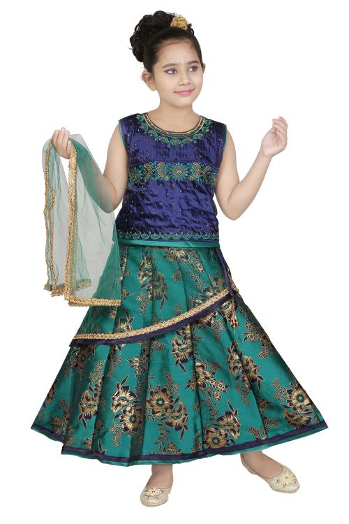 Buy Burbn Girls Party Wear Lehnga Choli Set Green Online at Best Prices ...
