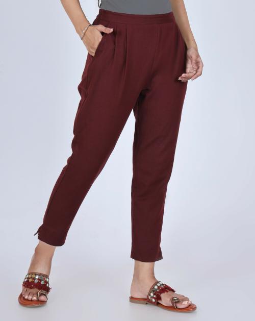 FNJ Plain Casual Trouser (Wine) - JioMart