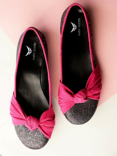 Buy Aady Austin Women Synthetic Grey Shimmer Pink Bow Slip On Ballerina ...