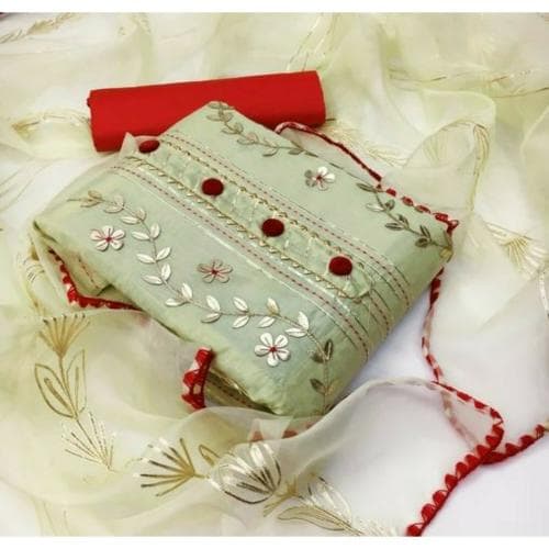 Buy GURHAL Embroidered Chanderi Unstitched Dress Material Mint Online ...