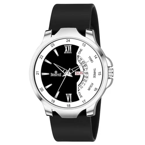 Buy SWISSTYLE Black Dial Soft Silicone Strap Day Date Display Analog ...