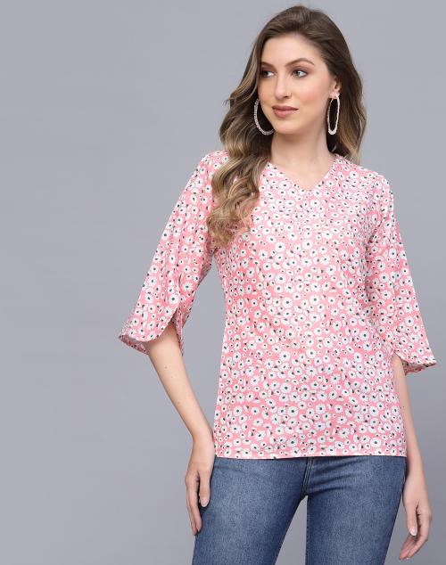 Buy Selvia Crepe Pink Printed Top | tops for women | tops | women tops ...