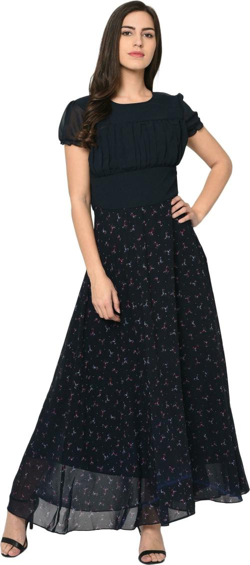 Buy Lilyn Women Black Printed Cotton Blend A-Line Dress (M) Online at ...