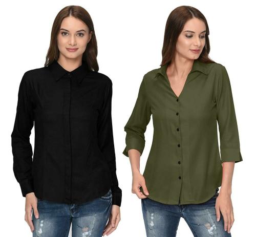 Buy Thisbe Women Black, Caper Polyester pack of 2 Formal Shirts (M ...