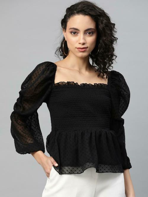 Buy plusS Women Black Self Design Top Online at Best Prices in India ...