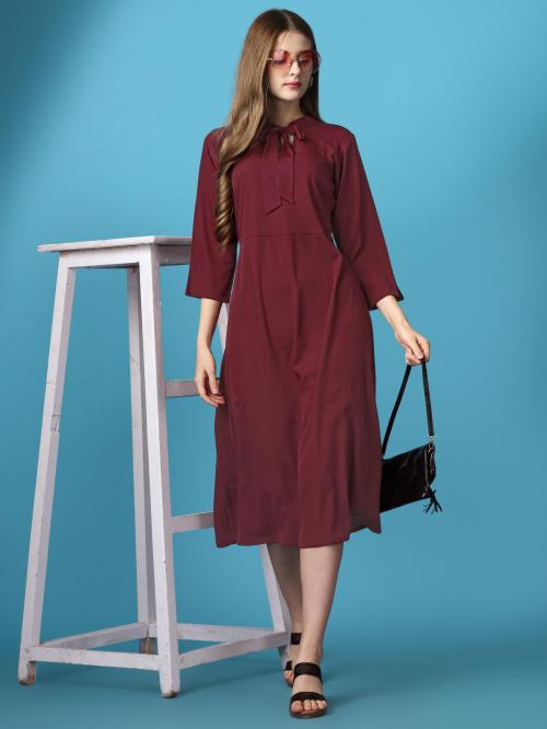 Buy Raisin Women Maroon Solid Crepe Fit And Flare Dress- XXL Online at ...