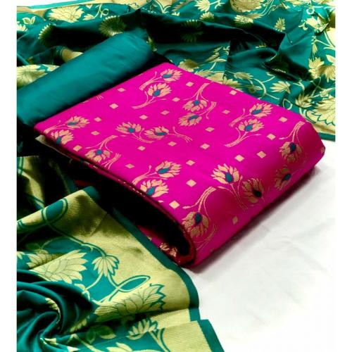 Buy GURHAL Embroidered Jacquard Unstitched Dress Material Pink Online ...