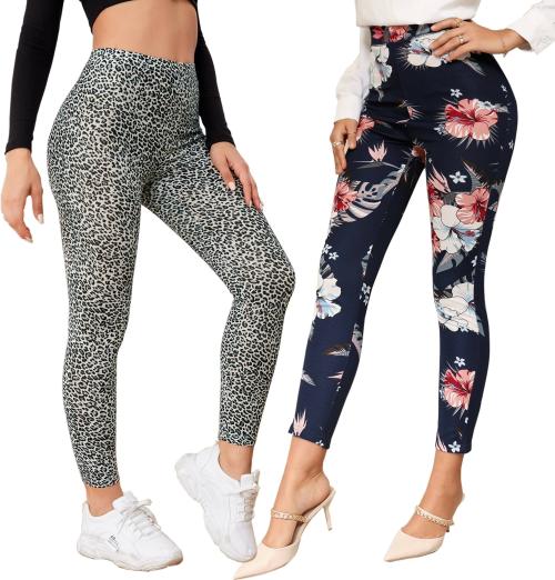 Buy Alisba Women Multicolor Self Design Lycra Blend Pack Of 2 Jegging ...