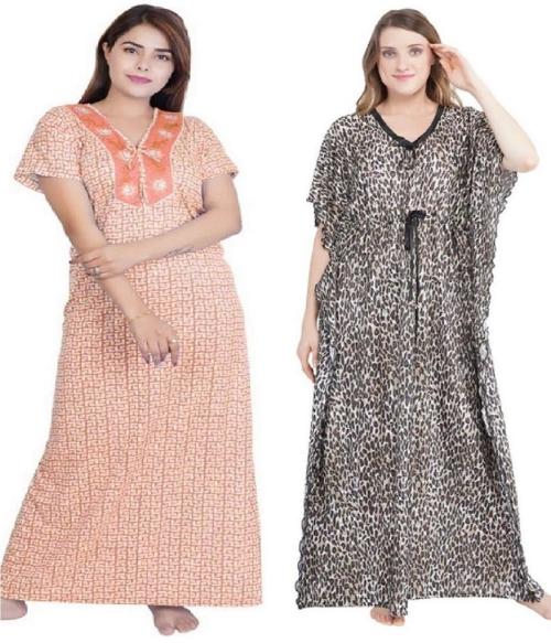 Buy BEAUTY CRAZE Women's Satin Tiger Print Kaftan Nightgown And Hosiery ...