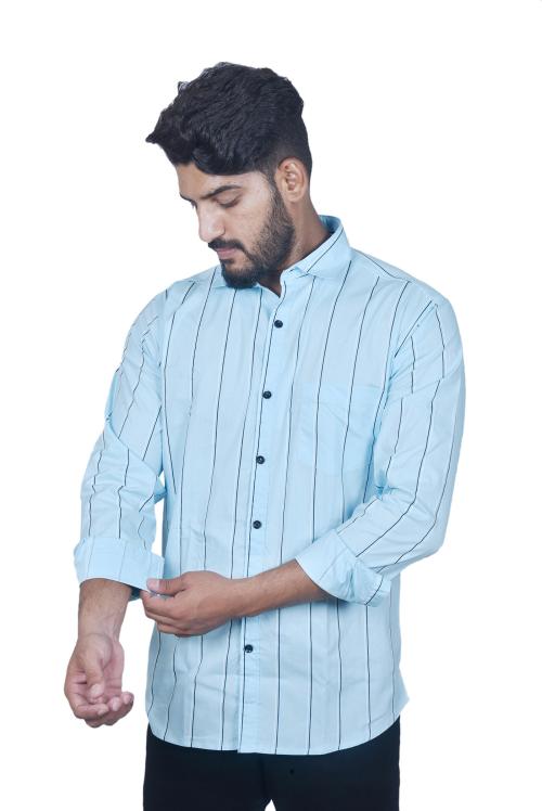 Buy TMF THE MEERU FASHION Men Striped Casual Light Blue Shirt Online at ...