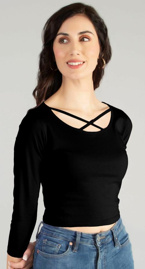 Buy AD2CART VA4157 Women Chest X Neck 3/4 Sleeve Crop Top For Women ...