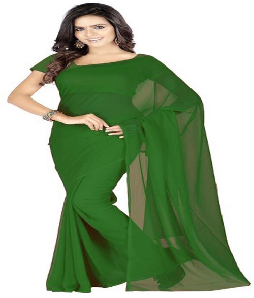 Buy Aruna Sarees Solid/Plain Daily Wear Georgette Saree (Dark Green ...
