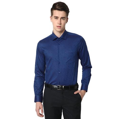 Buy Cotstyle Men Blue Self Design Luthai Supima Mercerised Cotton Full ...