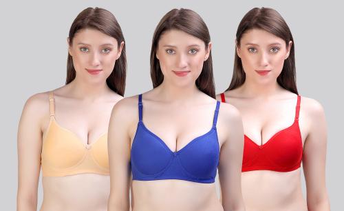 Buy JDAYESHA KPD Women Everyday Lightly Padded Bra (Gold, Blue, Red) Online at Best Prices in ...