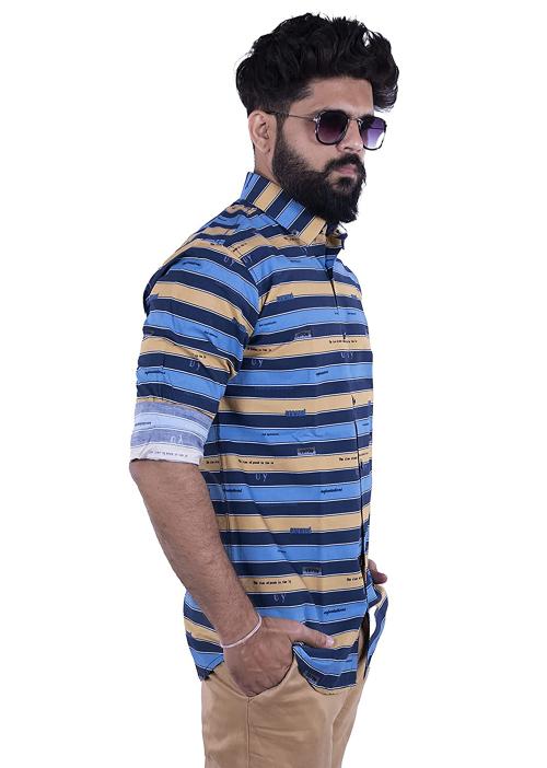 Buy NATAX Men Light Blue Striped Cotton Casual Shirt Online at Best ...