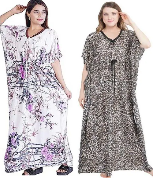 Buy BEAUTY CRAZE Women's Satin Tiger Print Kaftan And Satin Floral ...