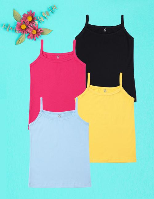 Buy Nusyl Girls Black & Yellow & Hot Pink & Sky Blue Solid Camisole ...
