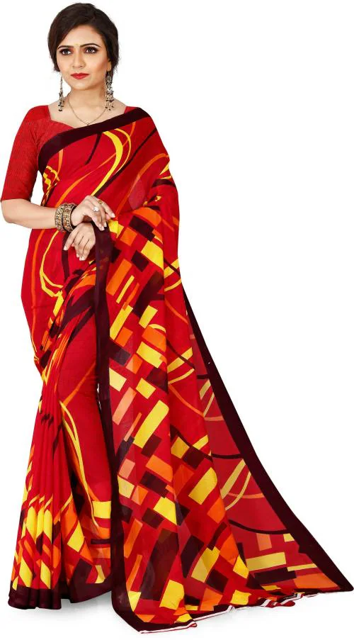 Buy DORI Women Red Self Design Net Single Saree Online at Best Prices ...