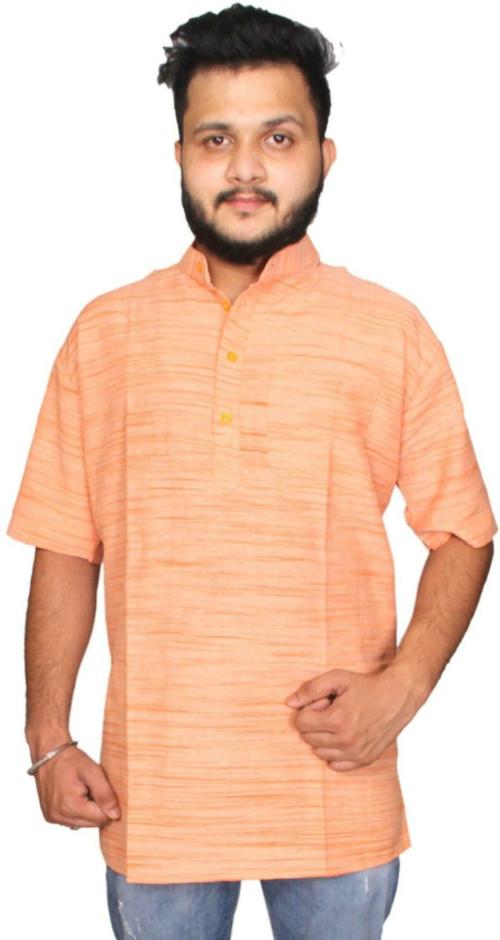 Buy DESHBANDHU KHADI Men Orange Self Design Khadi Cotton Kurta (XXL ...
