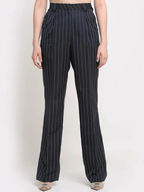 Buy Ennoble Women Black Viscose Rayon Striped Trousers - L Online at Best Prices in India - JioMart.