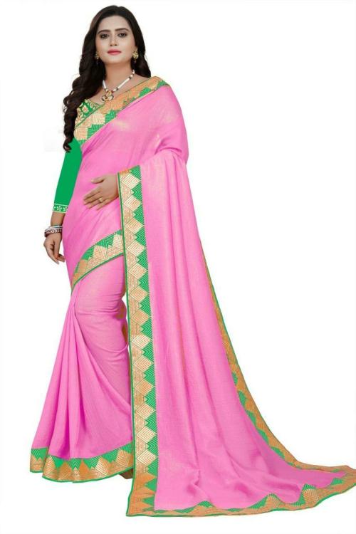 Buy SAREYA VEELA Chanderi Women Pink Solid Silk Blend Sarees Online at ...